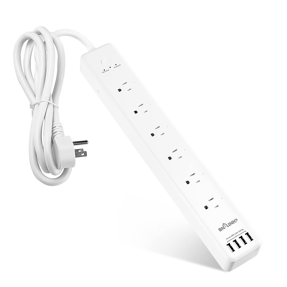 BN-LINK 8 Outlet Surge Protector with Mechanical Timer (4 Outlets Timed, 4 Outlets Always On),6.6FT Extension Cord Flat Plug, White Surge Protector Power Strip with 6AC Outlets 4 USB Ports