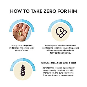 Zero for Him Dietary Fiber Supplement for Men (150caps) Strong Vegan Fiber Pills, Psyllium Husk, Flax Seeds and Chia Seeds Pure Supplement for Digestive Health, Men Seeking Clean and Fun Night