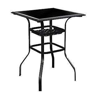LOKATSE HOME Patio Bar Height Outdoor Table Bistro Square Outside High Top with 2-Tier Metal Frame (27.6"x 27.6"x 36.2"H), Black