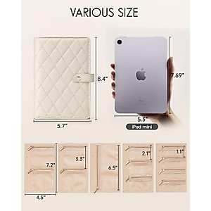Vlando Travel Jewelry Organizer Case, Jewelry Storage Book Ring Binder with Clear Zipper Velvet Jewelry Pouches Bags for Rings,Necklace,Earrings,Christmas Gifts for Women-Cream White