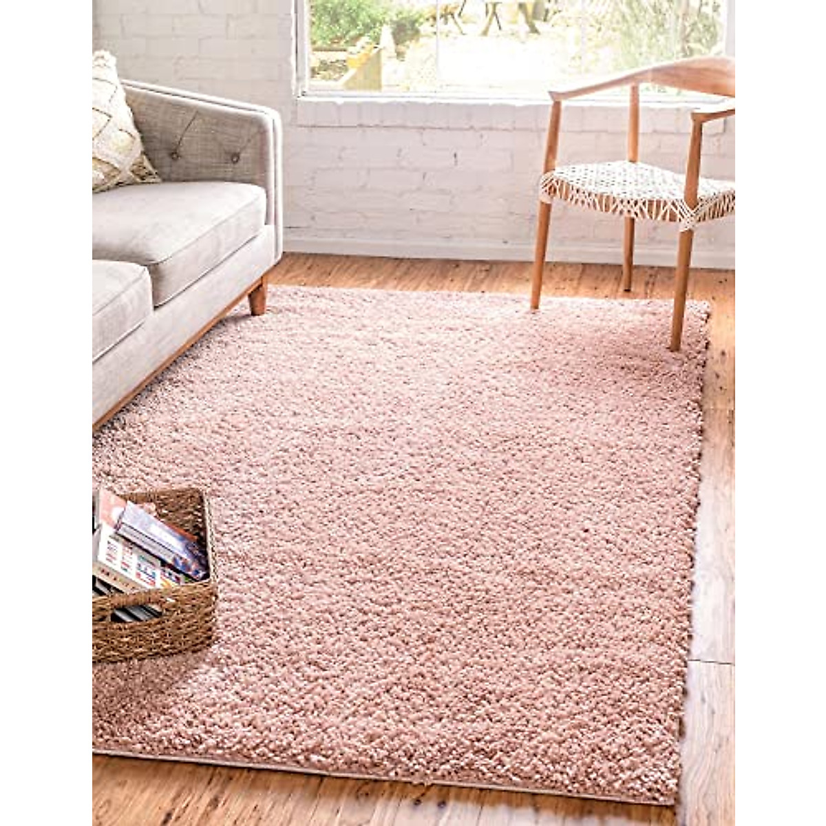 Unique Loom Davos Shag Collection Modern Luxuriously Soft & Cozy Shag Area Rug (5' 0 x 8' 0 Rectangular, Dusty Rose)