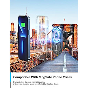 MOMAX Magnetic Wireless Charging Car Charger, Transparent Mag-Safe Compatible Charging Air Vent Mount, Compatible with iPhone 14/14 Max/14Pro/14Pro Max/13/13 Pro/13 Pro Max/12Series and Magnetic Case