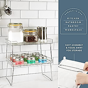 Clear Stackable Shelf - Easily Organize Your Kitchen Counter and Cabinet Shelves While Creating Extra Storage Space with This Foldable Translucent Plastic Shelf. (2-Pack)