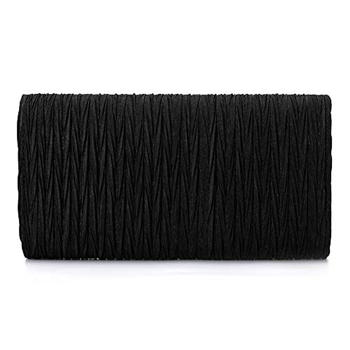 ZIUMUDY Womens Satin Pleated Evening Bags Party Clutches Bridal Shoulder Chain Handbags (Black)
