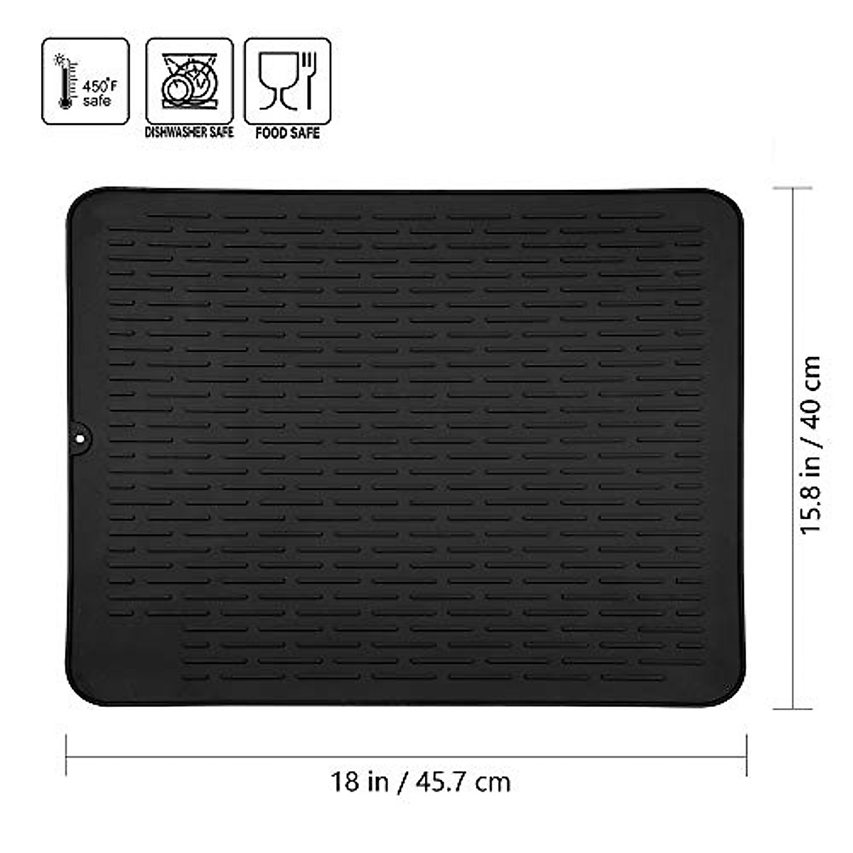 Piduules Eco-friendly Silicone Dish Drying Mat Large Reusable Non-slipping and Heat Resistant Dish Quick Drying Pad, Dishwasher Safe, Black XL 18”x15.8”
