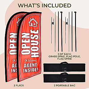2 Pack Open House Flags Signs Banners or Real Estate Flags for Real Estate Agents or Realtors, with Pole Stake and Carrying Case