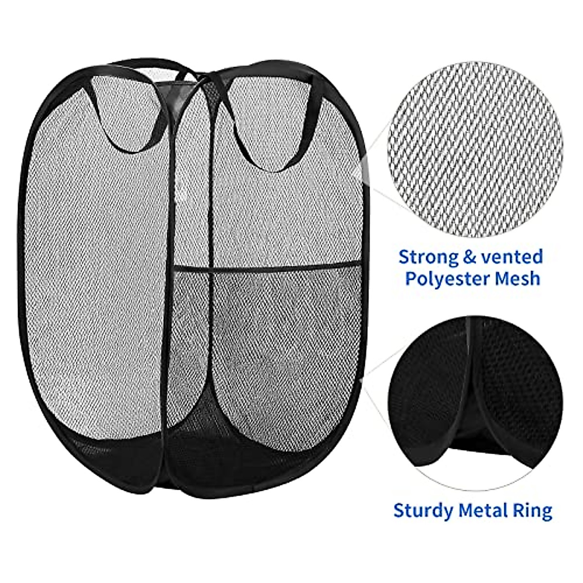 Simplized Popup Laundry Hamper Large Foldable | Pop-up Mesh Hamper Dirty Clothes Basket with Carry Handles (2 Pack-Large)