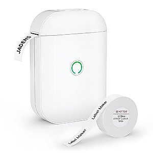 JADENS D11 Pro Portable Bluetooth Label Maker with Tape - Mini Label Printer for Storage, Barcode, Mailing, Office & Home Organizing - Sticker Maker with Multiple Templates, White