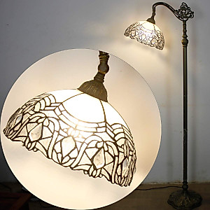 WERFACTORY Tiffany Floor Lamp White Crystal Bent Stained Glass Arched Lamp 12X18X64 Inches Gooseneck Adjustable Corner Standing Reading Light Decor Bedroom Living Room S508W Series