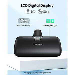 Taegila Portable Phone Charger for iPhone, 5000mAh Small Power Bank MFi Certified Built in Cable LCD Display & LED Light for All iPhone Series 14/13/12/11/XR/X/SE/8/7/6 Pro Max