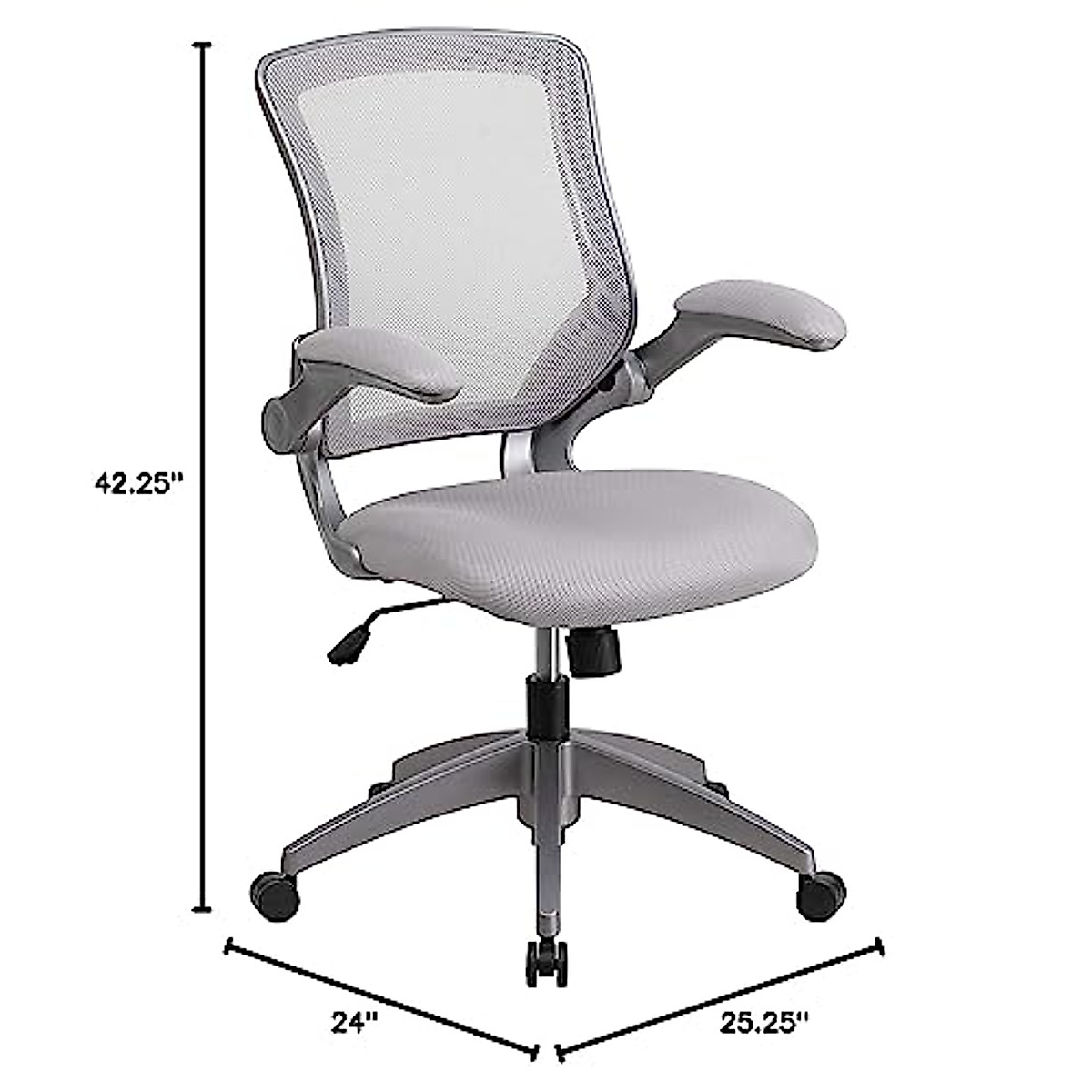 Flash Furniture Kale Mid-Back Gray Mesh Swivel Ergonomic Task Office Chair with Gray Frame and Flip-Up Arms