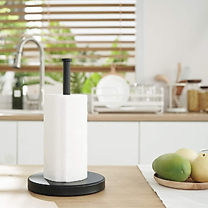 KES Matte Black Paper Towel Holder Countertop, Kitchen Paper Roll Holder Stand with Weighted Base Heavy for Standard or Gaint Rolls SUS304 Stainless Steel Matte Black, KPH202-BK