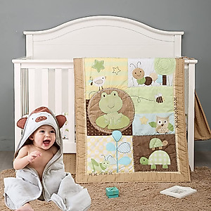 Brandream Crib Bedding Set for Baby Boy Girl Nursery Set 3-Piece with Polka Dot | Crib Comforter, Fitted Crib Sheet, Crib Skirt Included World of Caterpillar Frog Friends Theme