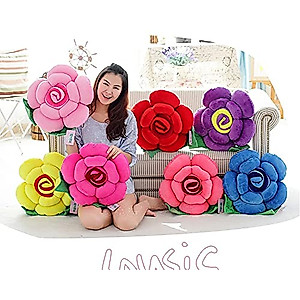 Rose Throw Pillow Fake Flower Shape Cushion Decorative Living Room Office Chair Bench Decor Girl Gift Red (12 inch)