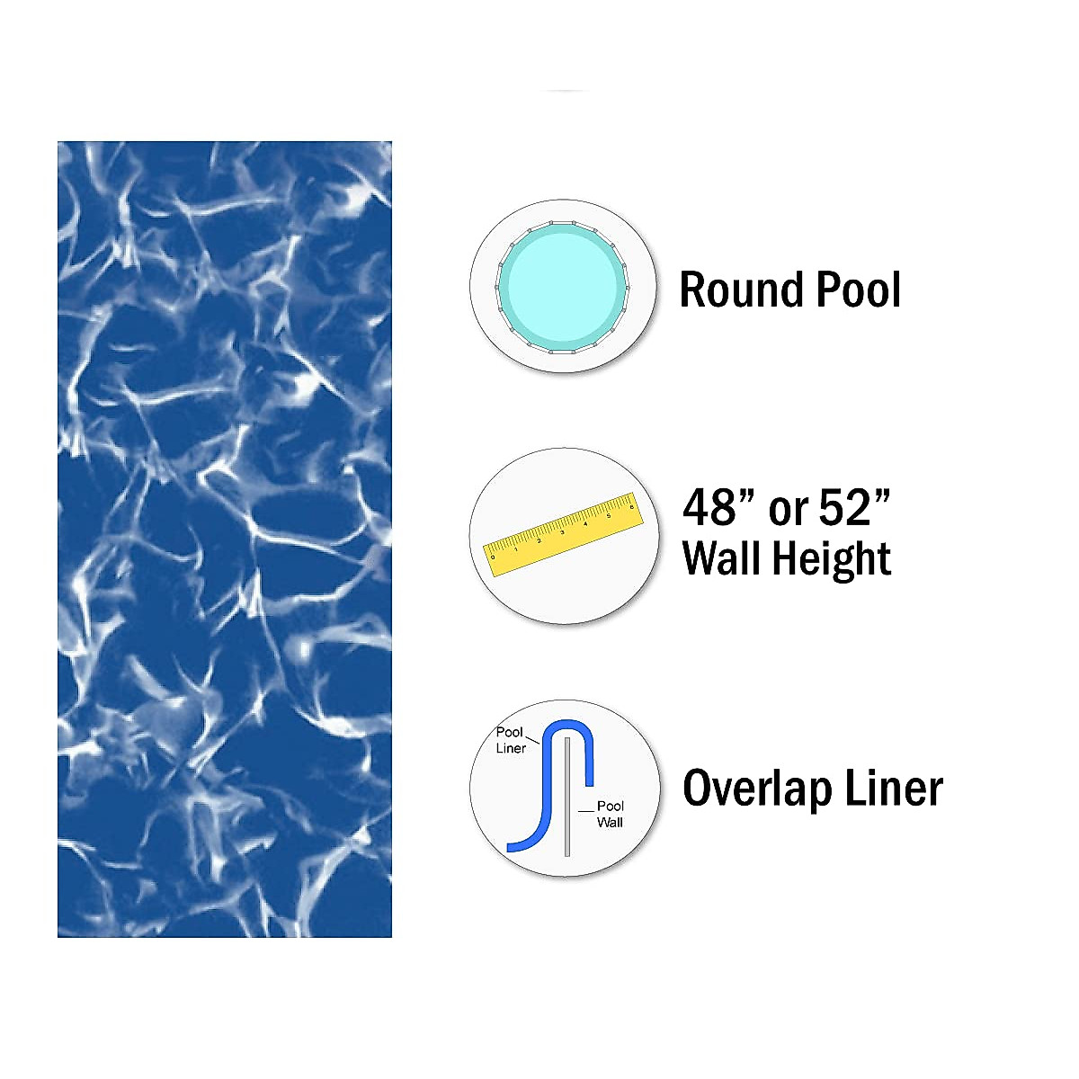 Smartline Sunlight 8-Foot Round Liner | 48-to-52-Inch Wall Height | Overlap Style | 25 Gauge | Designed for Steel Sided Above-Ground Swimming Pools
