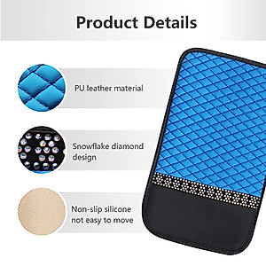 jeseny Pack-1 Car Auto Armrest Cover Pad, Car Central Armrest Case Cover with Glossy Crystal Rhinestone, Universal Car Armrest Cushion Protector (Blue)