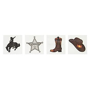 Party Supply Western Cowboy Party Favors - Temporary Tattoos - Hat, Boot, Sheriff Badge, Bucking Bronco - 24 Cute Square Tattoos