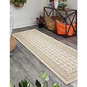 eCarpetGallery Runner Rug for Hallway Kitchen 12 feet Long Jute Style Textured Taupe Carpet Runner, 368014