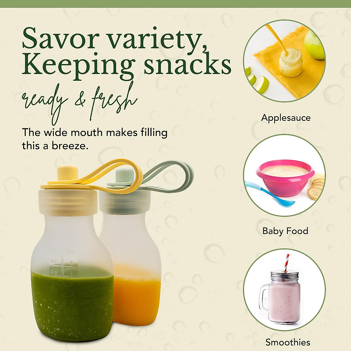 Renew Rations Silicone Reusable Pouches for Toddlers, Refillable BPA-Free Baby Food Pouches, Freezer & Dishwasher Safe - Ideal for Baby Food Puree, Applesauce & Smoothies 240 ml / 8 oz - Pack of 2