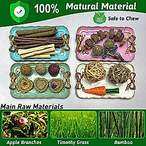 KIROYAL Rabbit Chew Toys Guinea Pig Toys Bunny Toys Natural Timothy Hay Sticks Hamster Chew Toys for Teeth and Apple Sticks for Rabbits Chinchilla Ball Gerbil Toys