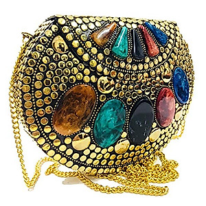 Brass Beaded Ethnic purse Girls Bridal Bag Golden cross body bag for women/Girl party clutch Metal clutches Vintage Brass (Gold Muti Stone)