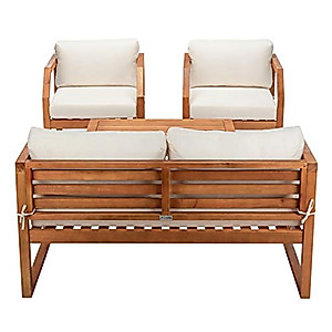 Safavieh PAT7067A Outdoor DREN Natural Brown 4-Piece Beige Seat Cushions Included Patio Set