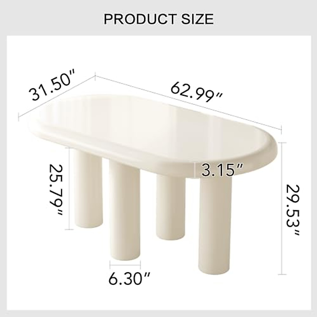 GraceNook Oval White Dining Room Table for 4, 63" Dining Room Table for 4, 4 Person Modern Dining Table for Kitchen, Dining Room