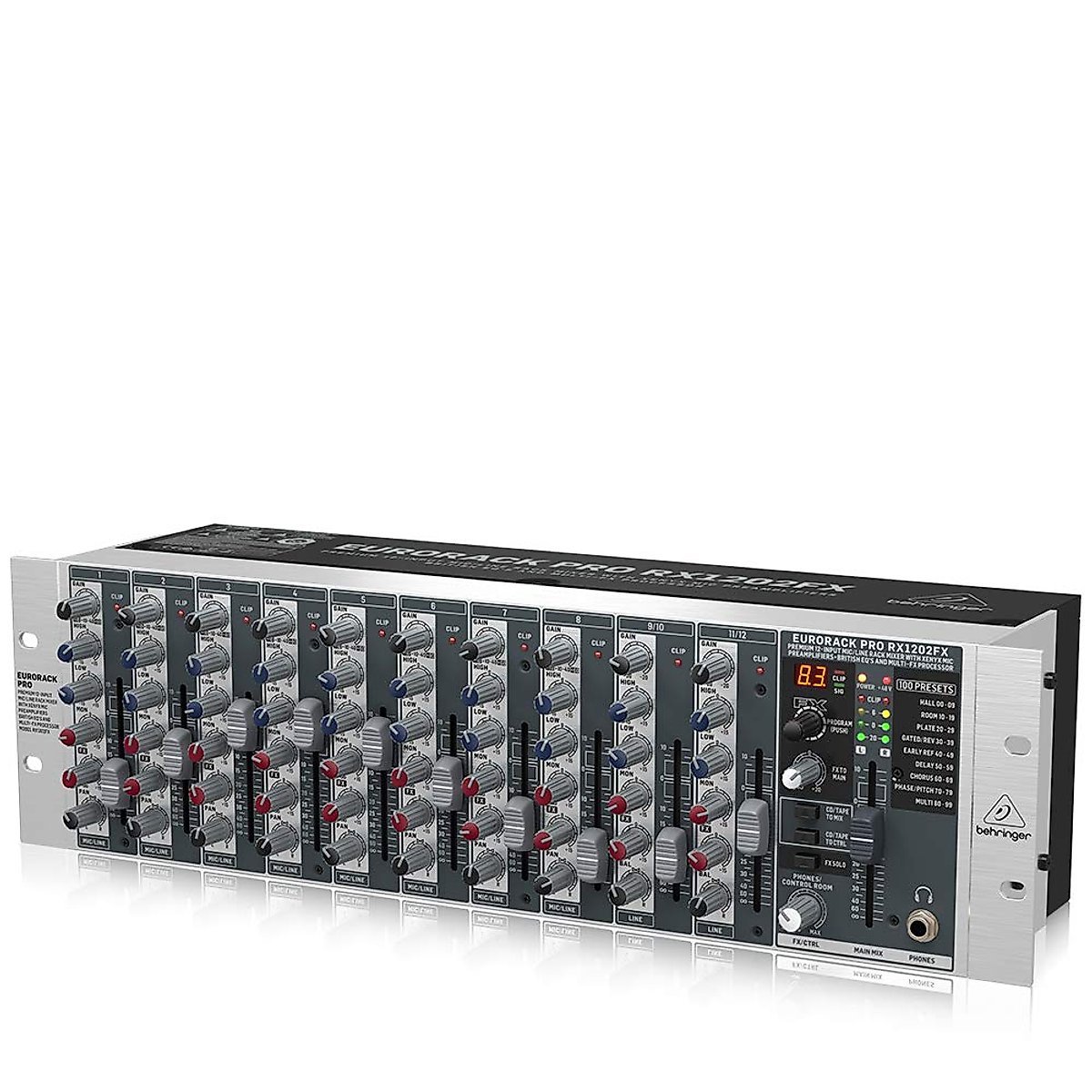 Behringer RX1202FX V2 Premium 12-Input Mic/Line Rack Mixer with XENYX Mic Preamplifiers, British EQ's and Multi-FX Processor