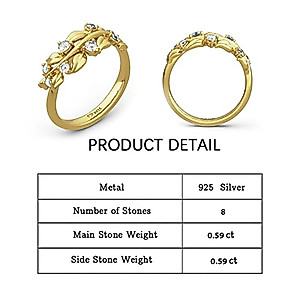 Jeulia Olive Branch Band Ring Sterling Silver Round Cut Leaf Promise Ring for Women Gold Tone Diamond Nature Wedding Band Rings for Anniversary Engagement with Jewelry Gift Box (Olive Leaf, 8.5)