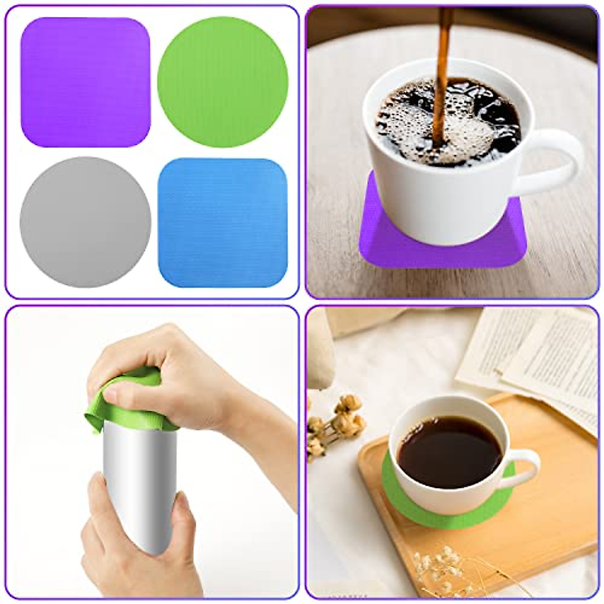 4pcs Jar Gripper Pads, Multifunctional Rubber Jar Gripper Pad Jar Opener Grippers Kitchen Coaster for Elderly Suffering from Arthritis Children Women Weak Hands (4 Colors)