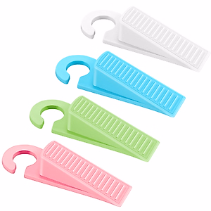 Suzile 4 Pcs Rubber Door Stoppers with Hooks, Floor Door Stops, Bathroom Pass, Door Hinge Stopper Wedge, Door Stoppers for Bottom of Door, Floor, Shower, Heavy Duty Door (Pink, Green, White, Blue)