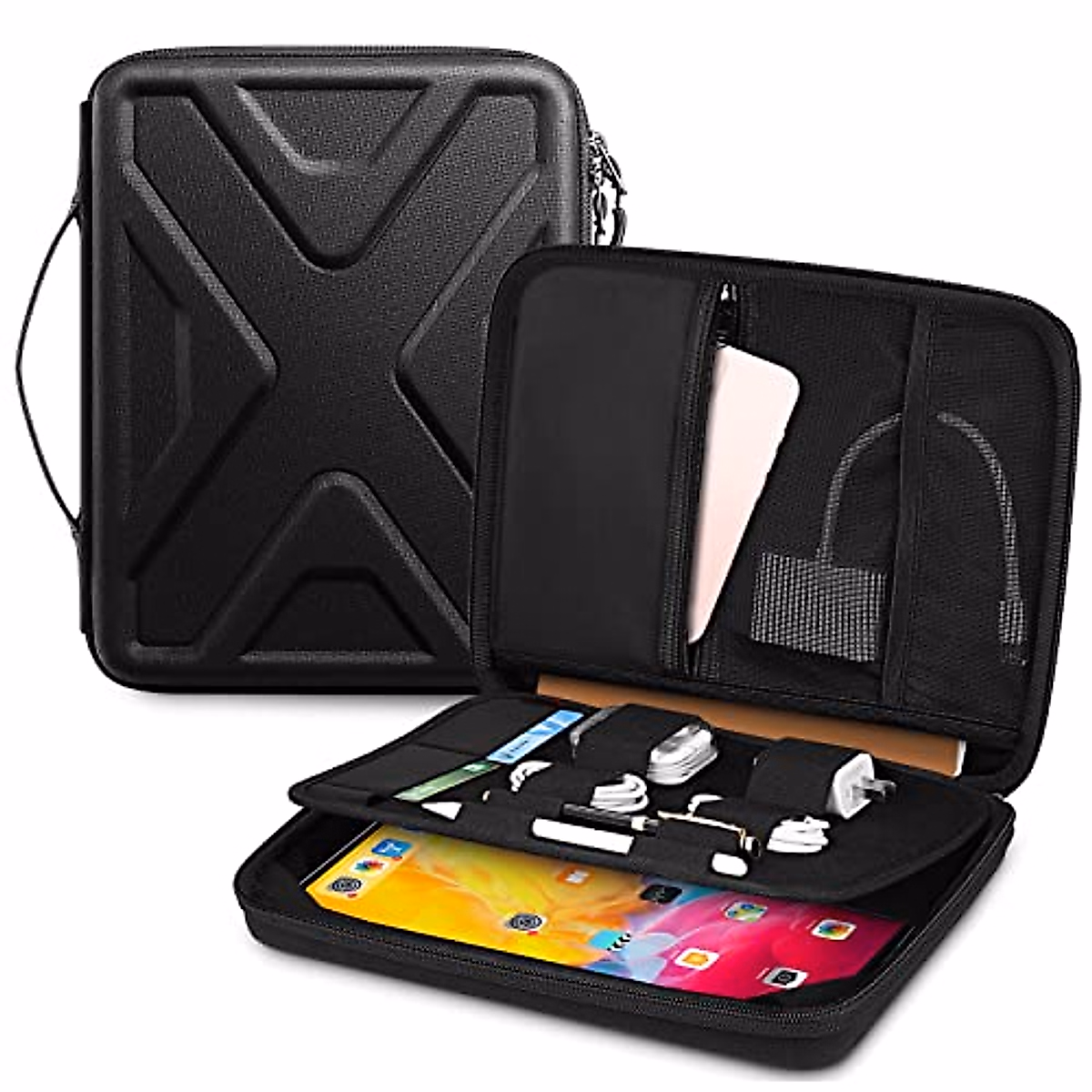 SITHON Portfolio Sleeve Case for 12.9 Inch iPad Pro 6th/5th/4th/3rd (2022-2018), Microsoft Surface Pro, Shock Absorption Hard Shell Tablet Carrying Bag with Electronics Organizer, Black