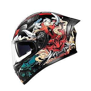 KYPARA Full Face Motorcycle Helmet with Internal Tinted Visor & DOT Approved for Moped ATV Cruiser Scooter (Samurai Spirit, Large)