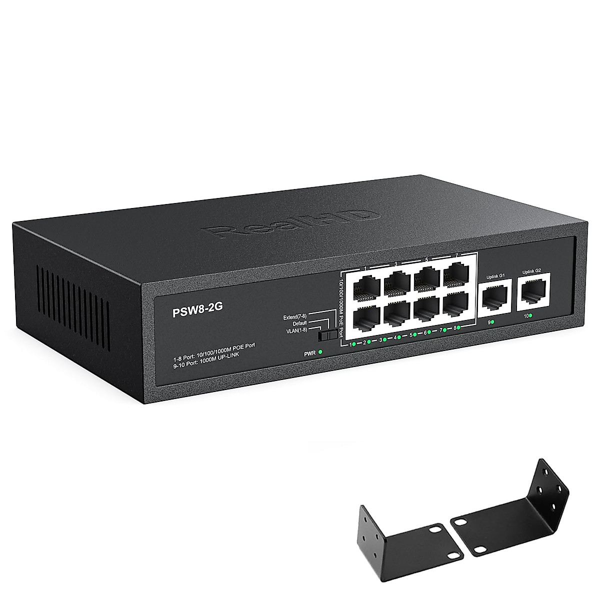 8 Port Full Gigabit PoE+ Switch with Rack Mount Ears, with 2 Gigabit Uplink Ports Up to 30W Per PoE Port, Total Budget 120W, 48 Volt 803.af/at Compliant, Compatible with PoE IP Cameras VOIP Phones