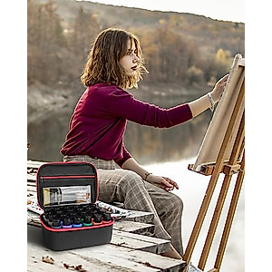 Acrylic Paint Storage case for Apple Barrel Acrylic Paint with 10pcs Paint Brush, Craft Paint Storage for 24 Bottles of 2 oz Acrylic Paint, Hard Shell Acrylic Paint Bottle Storage Organizer case