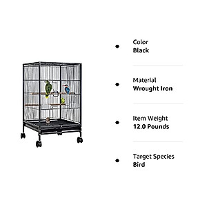 BestPet 35 inch 53 inch Wrought Iron Bird Cage with Play Open Top and Rolling Stand,Large Parrot Cage Bird Cages for Parakeets,Cockatiel, Canary, Finch, Lovebird, Parrotlet,Pigeons (35 inch)