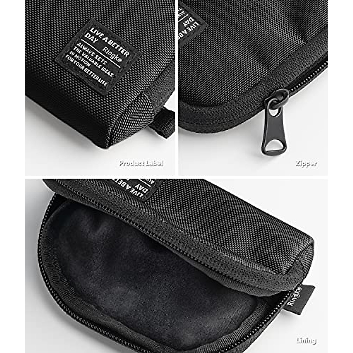 Ringke Mini Pouch [Half Pocket] Nylon Carrying Pouch Small Bag for AirPods, Galaxy Buds, Earphones, Cards, ID - Black