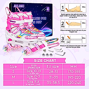 Roller Skates for Girls and Boys,4 Size Adjustable Kids Toddler Roller Skates with Light up Wheels for Toddlers Children Outdoor Indoor Medium(13C-3Y)