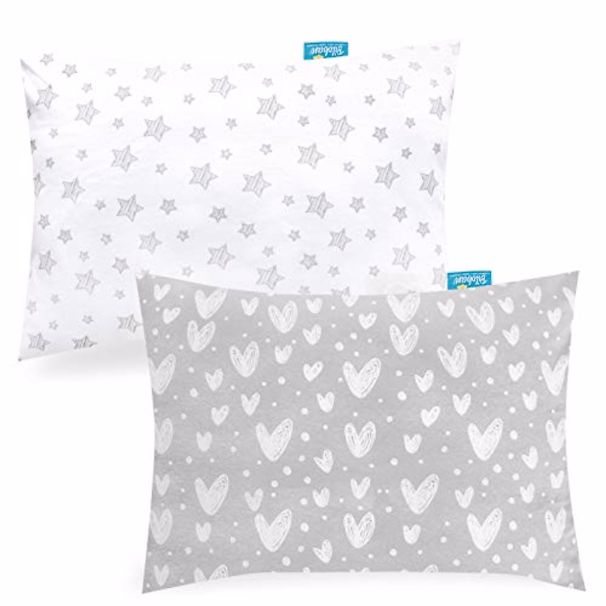 Organic Cotton Baby Toddler Pillowcase 2 Pack, Ultra Soft Baby Kids Pillowcase for Sleeping Fit Pillow Sized 13"x 18" or 14"x19", Gray Envelope Style Travel Pillowcase for Girls Boys