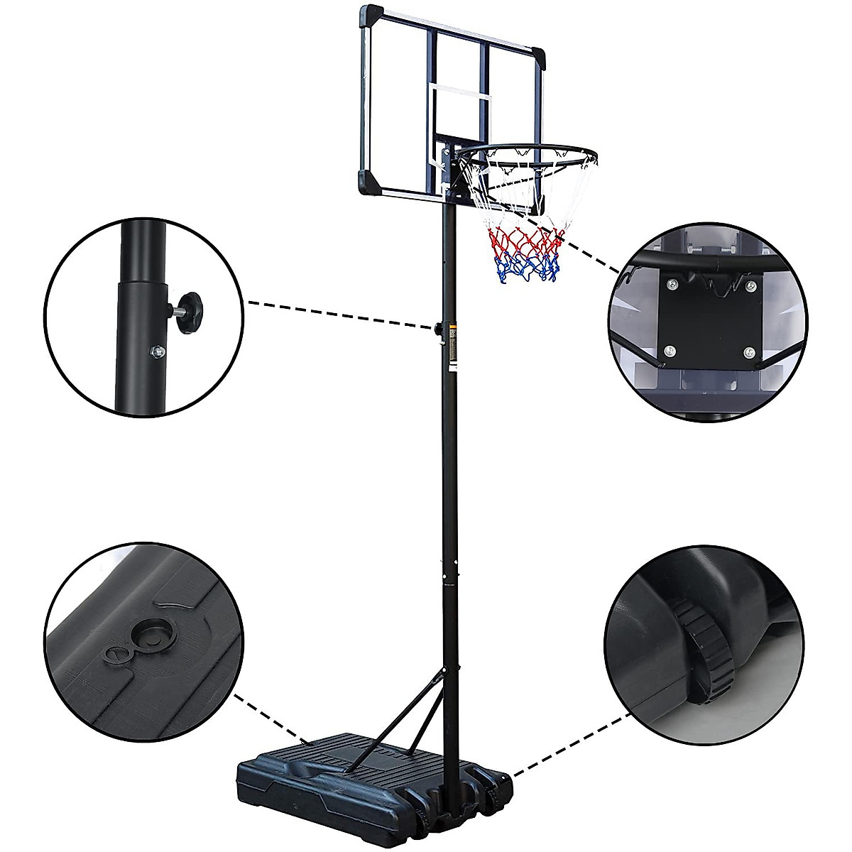 HooKung Portable Basketball Hoops & Goals 35.4 Inch Backboard Basketball System Height Adjustable 6.2ft -8.5ft for Adult Teenagers Indoor Outdoor Use