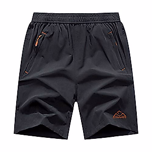 Rdruko Men's Quick Dry Hiking Shorts Lightweight Running Workout Gym Active Shorts with Zipper Pockets(Dark Grey, US M)