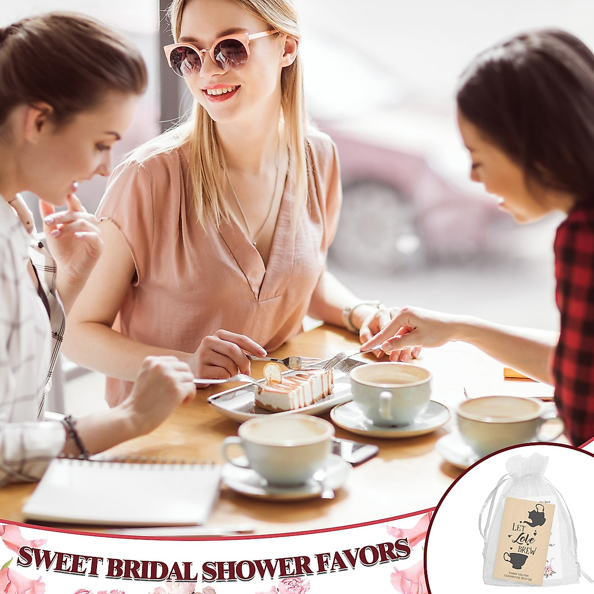 ReliThick 30 Sets Wedding Tea Party Favors for Guests Tea Bags Let Love Brew Tea Packets Self Adhesive Kraft Paper Envelopes Thank You Card Organza Bag for Bridal Shower Party Favors, No Tea(30 Sets)