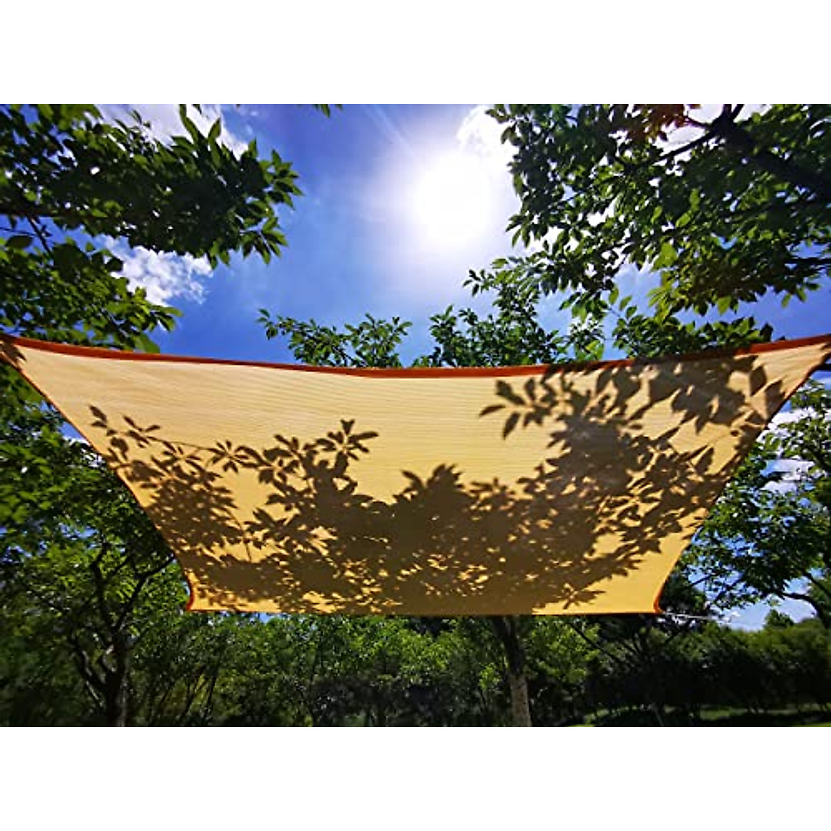 MontCampys Sun Shade Sail 7' x 10' Rectangle Permeable Canopy Shade Cloth UV Block Cover for Backyard Patio Garden Lawn Carport Outdoor Camping Event, Yellow/Sand