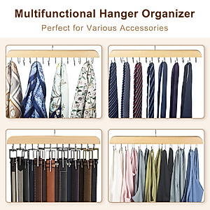 Resovo Belt Hanger for Closet, Sturdy Wood Belt Rack Closet Accessories with 14 Hooks Belt Organizer for Closet Organizers and Storage Max 42 Belts-Wood 1 Pack