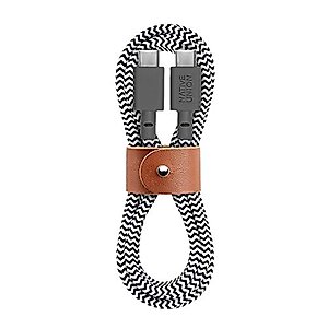Native Union Type-C Belt Cable - USB-C to USB-C 4ft Ultra-Strong Charging Cable Compatible with iPad Pro 2018-21, iPad Air 5, Microsoft Surface Go 3, Google Pixel 6, Samsung Galaxy S22 (Zebra)