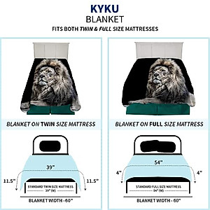 KYKU Lion Blankets for Adults Animal Throw Blanket for Kids Face Black Fleece Home Decorative Living Room Sofa Hug Nap Travel Car Soft Warm Cozy 3D Printed Design Gifts (Black, 50" × 60")