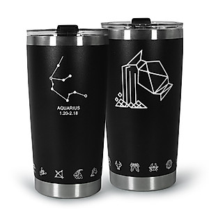 sweet grain 20oz Coffee Tumbler - Stainless Steel Double Wall Insulated Constellation Tumbler with Lid and Straw, Personalized Zodiac Gifts for Birthday/Bachelor Party - Aquarius