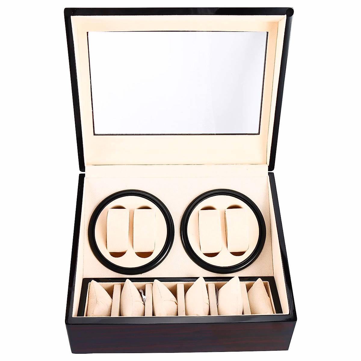 Homend Luxury 4+6 Automatic Watch Winder Deluxe Wooden Dual Automatic Motor Rotating Watches Display Storage Box