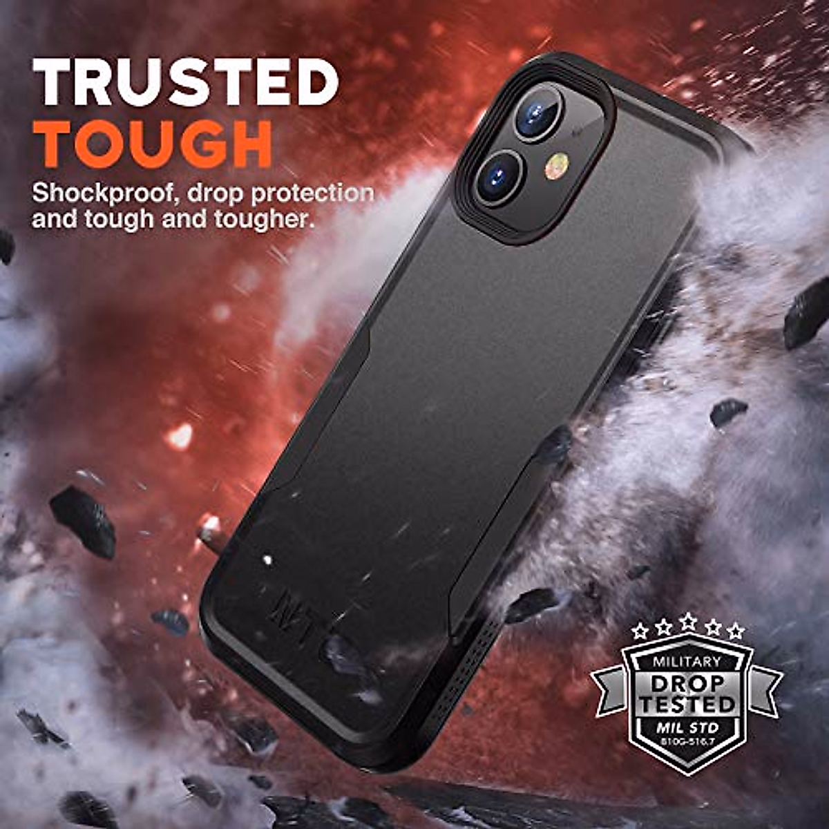 NTG Military Shockproof iPhone 12 Case [2 Layer Structure Protection][Military Grade Anti-Drop] Hard Slim iPhone 12 Phone Case, Shockproof Protective Phone Case for iPhone 12 (6.1 inch), Black