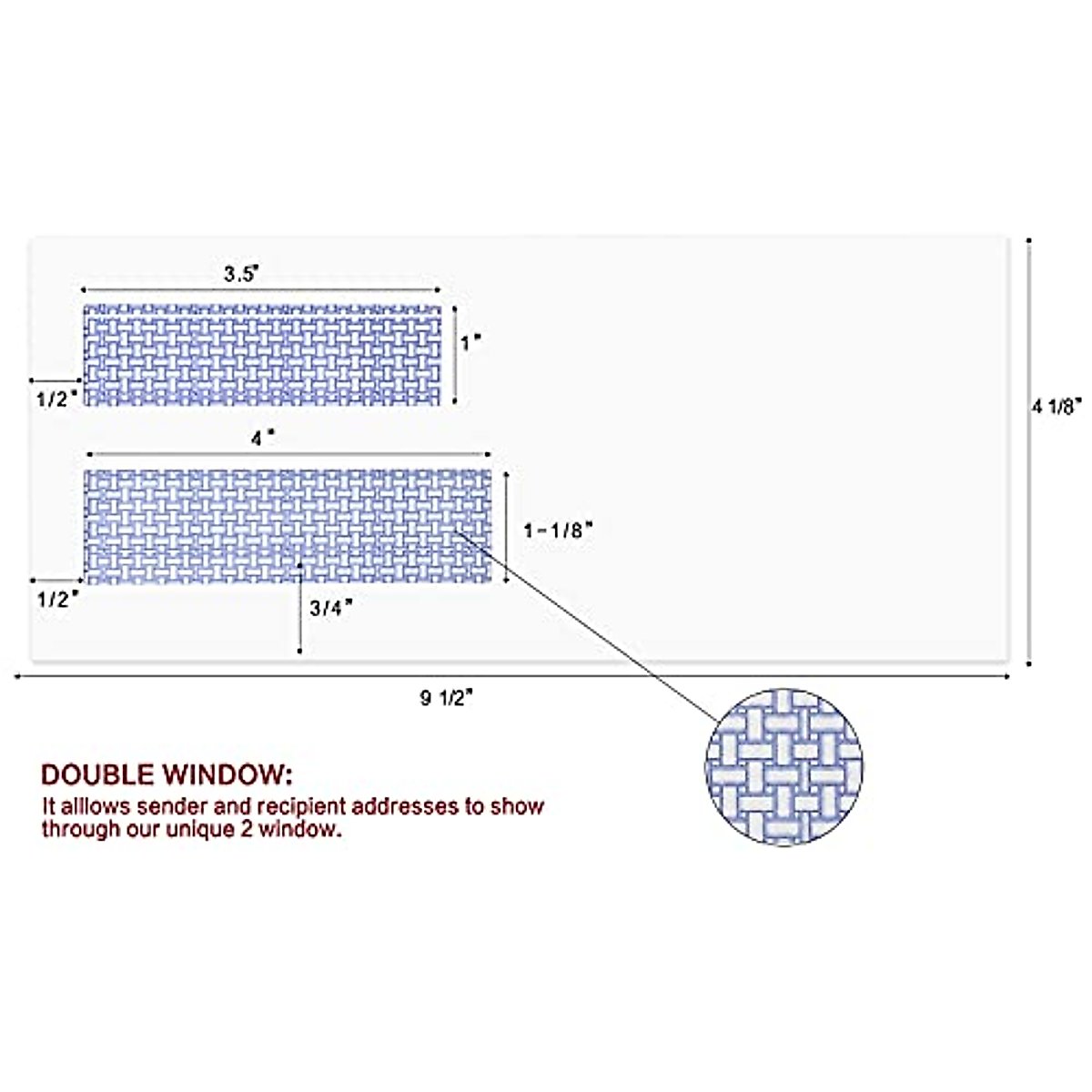 500#10 Double Window Security Business Mailing Envelopes - Perfect Size for Multiple Business Statements, Quickbooks Invoices, and Return Envelopes - Number 10 Size 4-1/8 x 9-1/2 - White - 24 LB